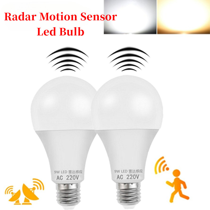 NEW AC220V E27 Radar Motion Sensor LED Bulb 5W 7W 9W 12W Infrared ...