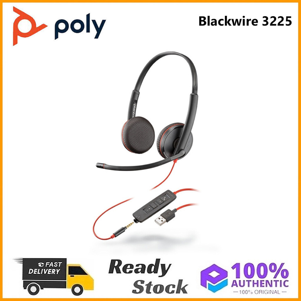 Original Plantronics Blackwire 3225 Wired Headphone with Boom Mic, USB ...