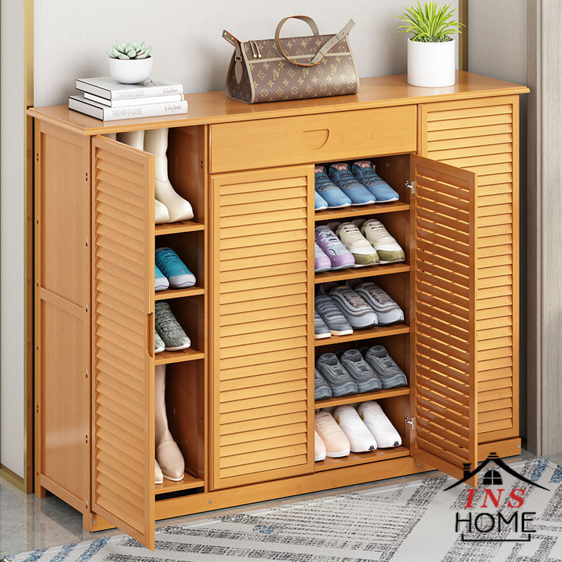 Bamboo Shoe Cabinet Multi-Layer Breathable Shutter Door Shoe Rack Shoe ...