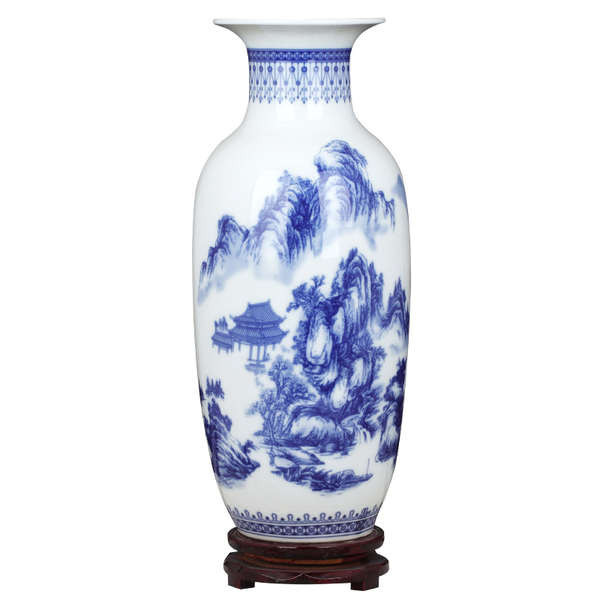 pasu bunga hiasan ruang tamu pasu Seramik Jingdezhen, porselin biru dan ...