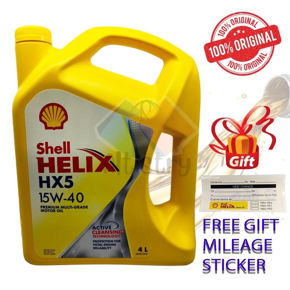 ORIGINAL SHELL HELIX HX5 15W-40 MINERAL PREMIUM MULTI-GRADE MOTOR OIL 4L "FREE MILEAGE STICKER ...