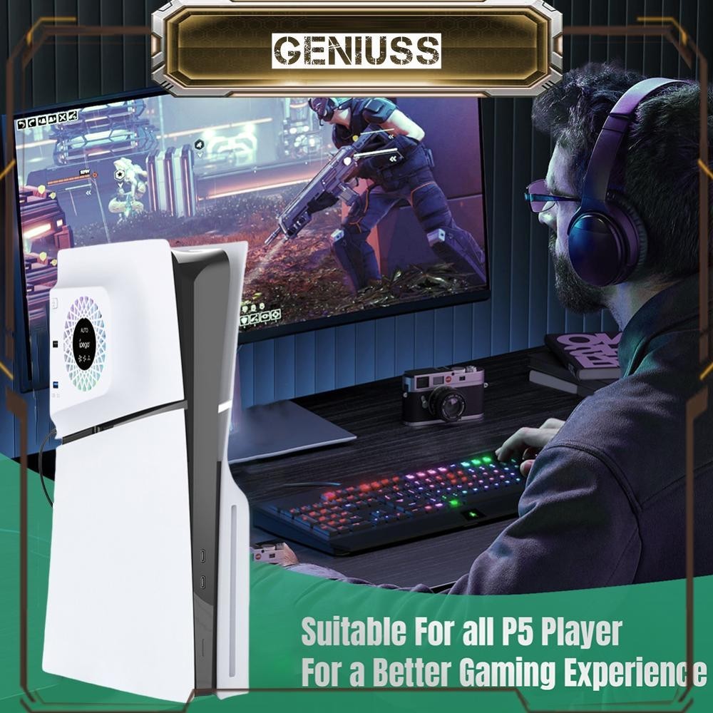 [geniuss.my] Side-Mounted Cooling Fan with LED Light 2 USB Ports Side Cooler for PS5 Slim ...