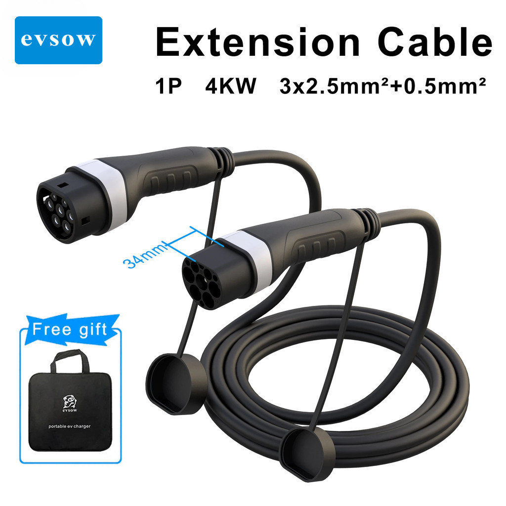 evsow Extension Cable 16A/32A 4kW/8kW/11kW/22kW Electric Vehicle Cord ...