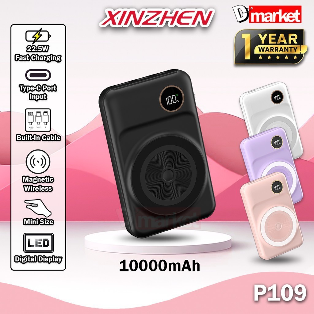 Xinzhen P109 10000mAh Powerbank Built In Cable Fast Charging Power Bank ...