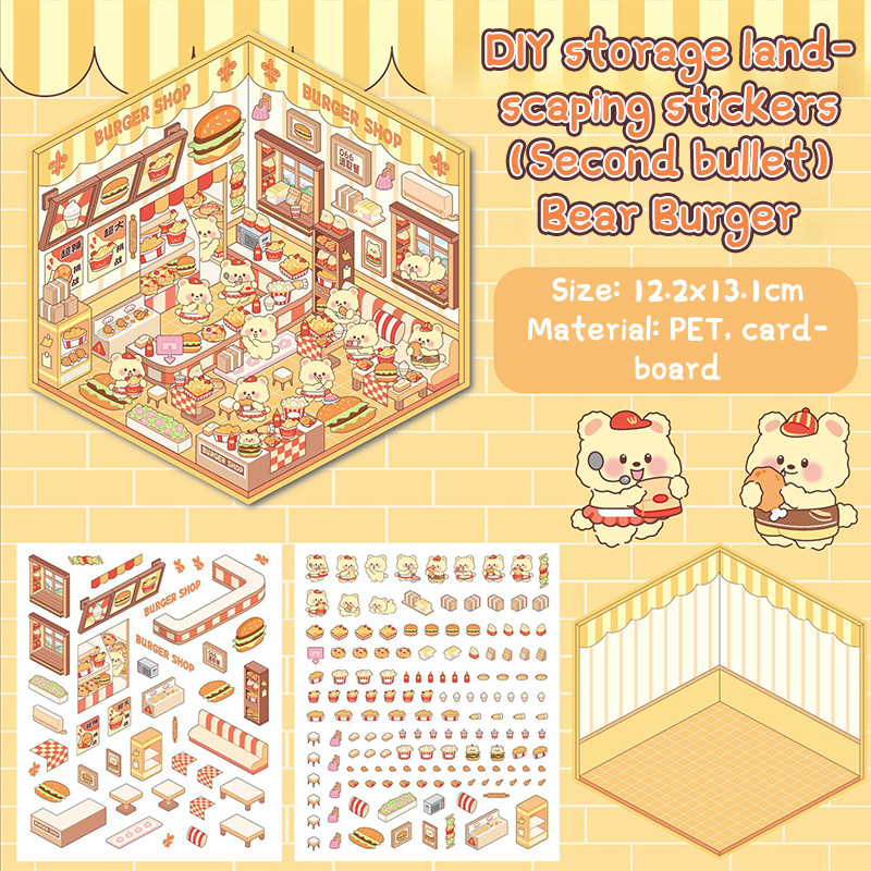 [guyumao] DIY Miniature World Landscape Stickers Cartoon Pocket Cabin Scene 3D Cabin Stacking ...