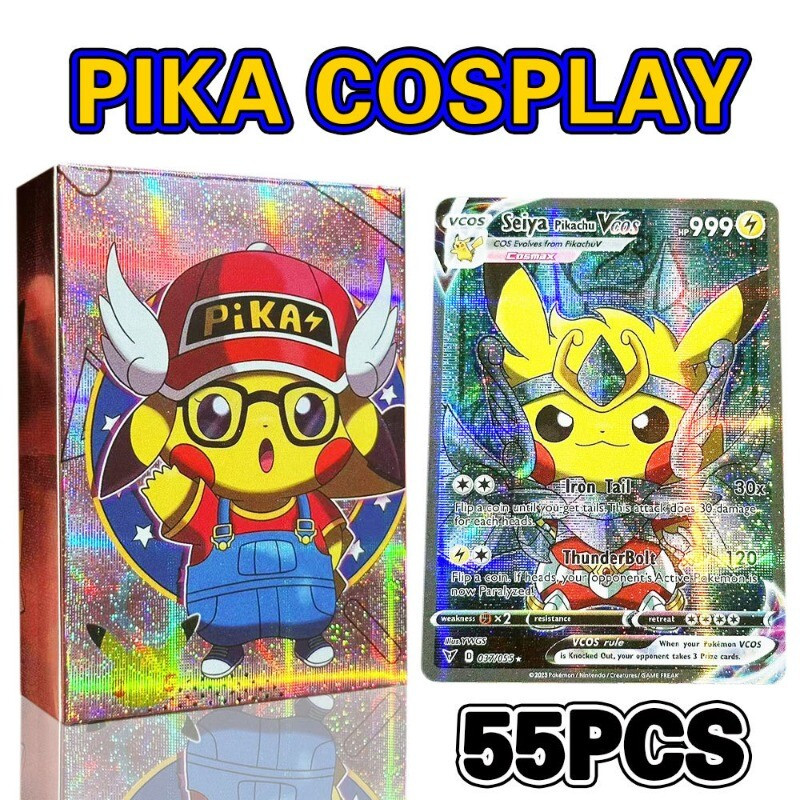 55 pieces Gold Foil Cards Pikachu cosplay TCG Card Pokemon Rare New ...