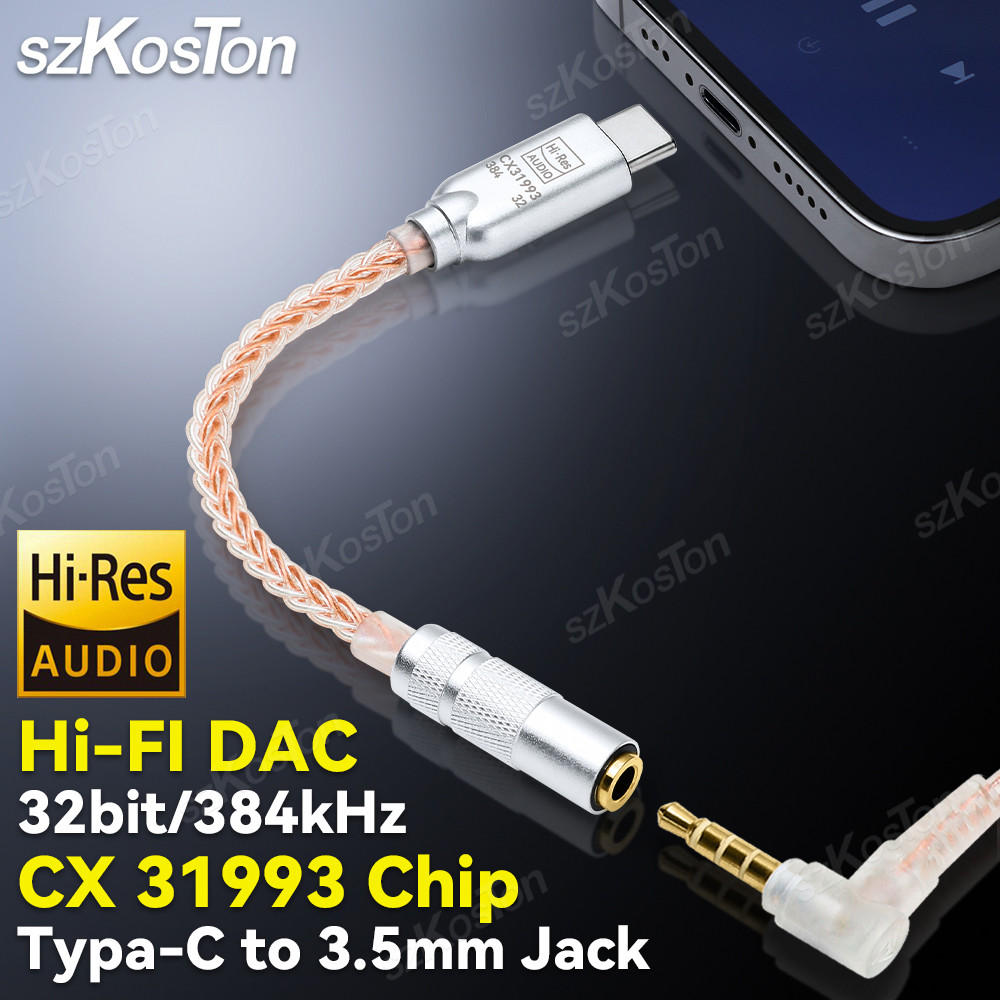 Type C to 3.5mm 32b/384kHz Audio Interface CB1200AU DAC HiFi Headphone ...