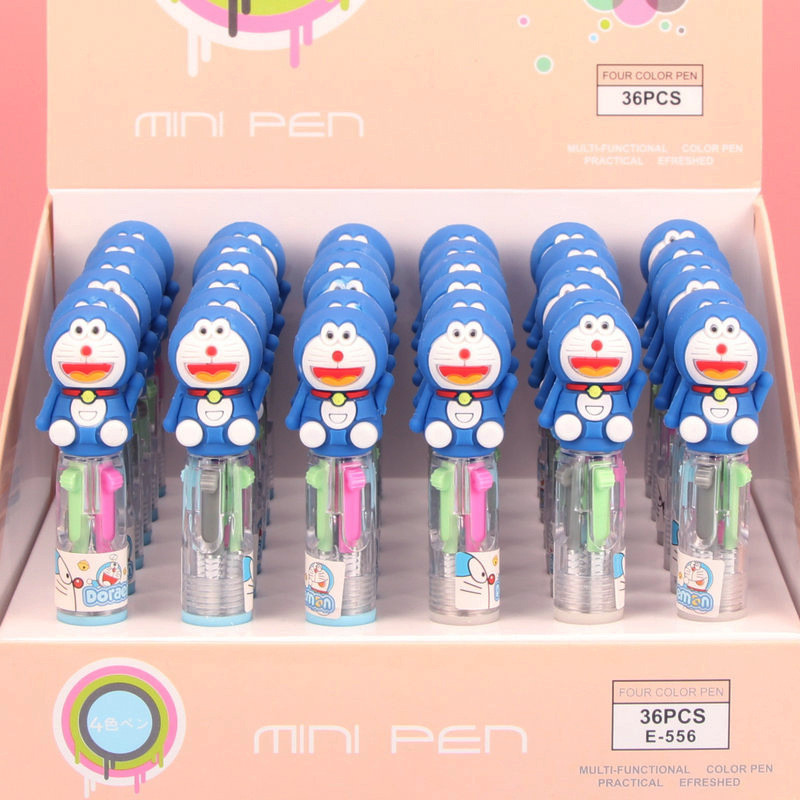 1pcs Cartoon Doraemon Pushing Four Color Mini Ball Pen Student Handheld ...