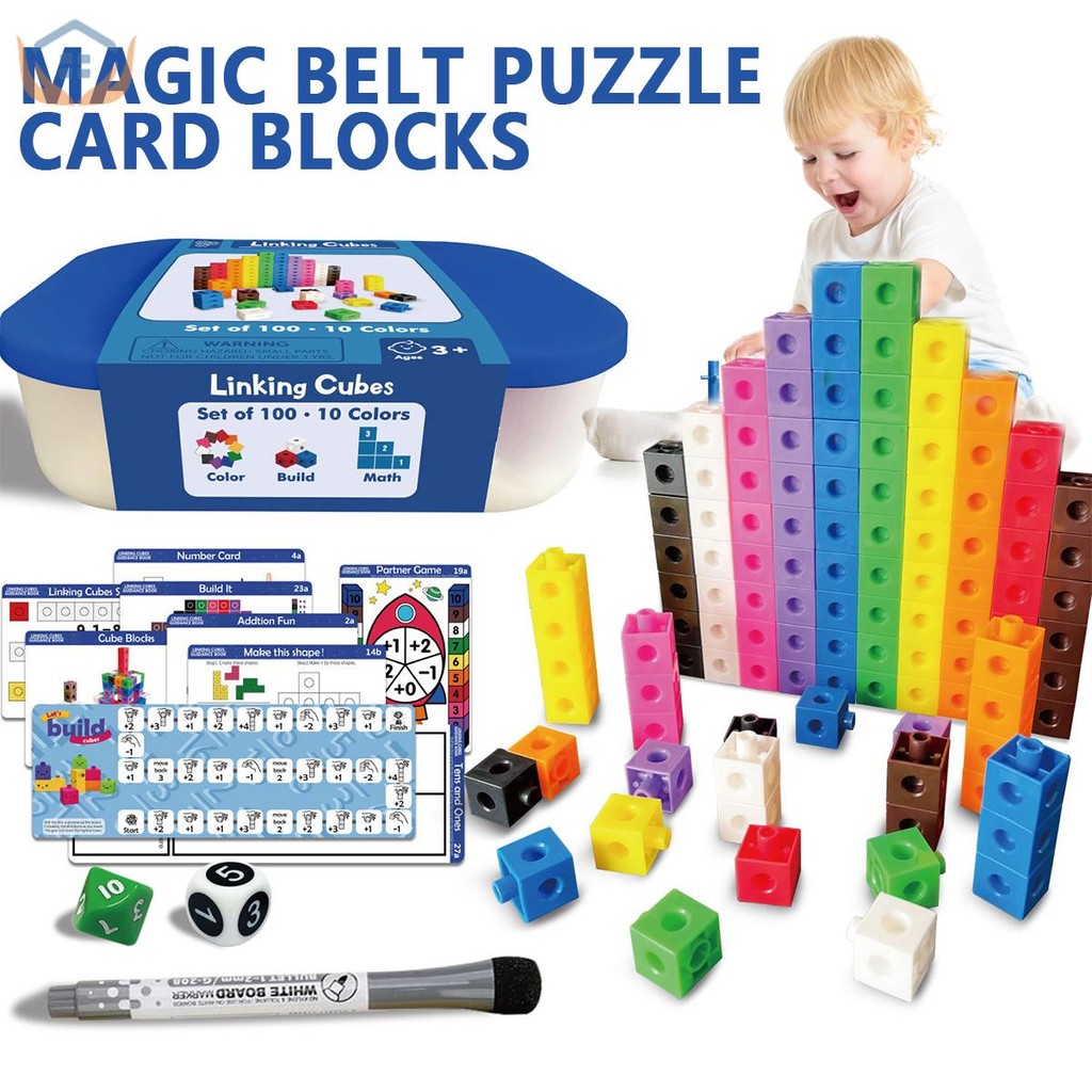 Linking Math Cubes Set Number Blocks Counting Toys with Question Cards Dice Pen and Whiteboard ...