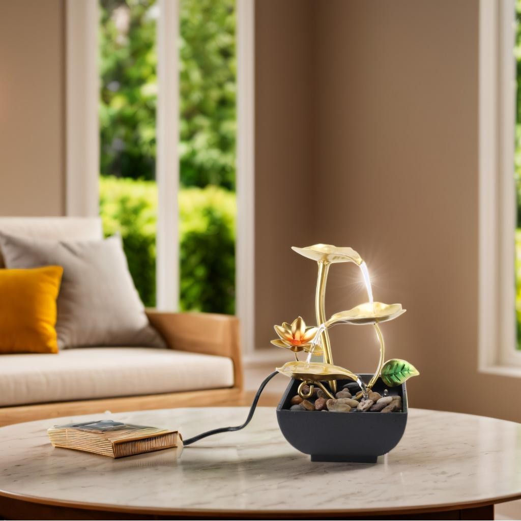 Buybybuy Indoor Desk Water Fountain Tabletop Waterfall 3 Tier Leaf ...