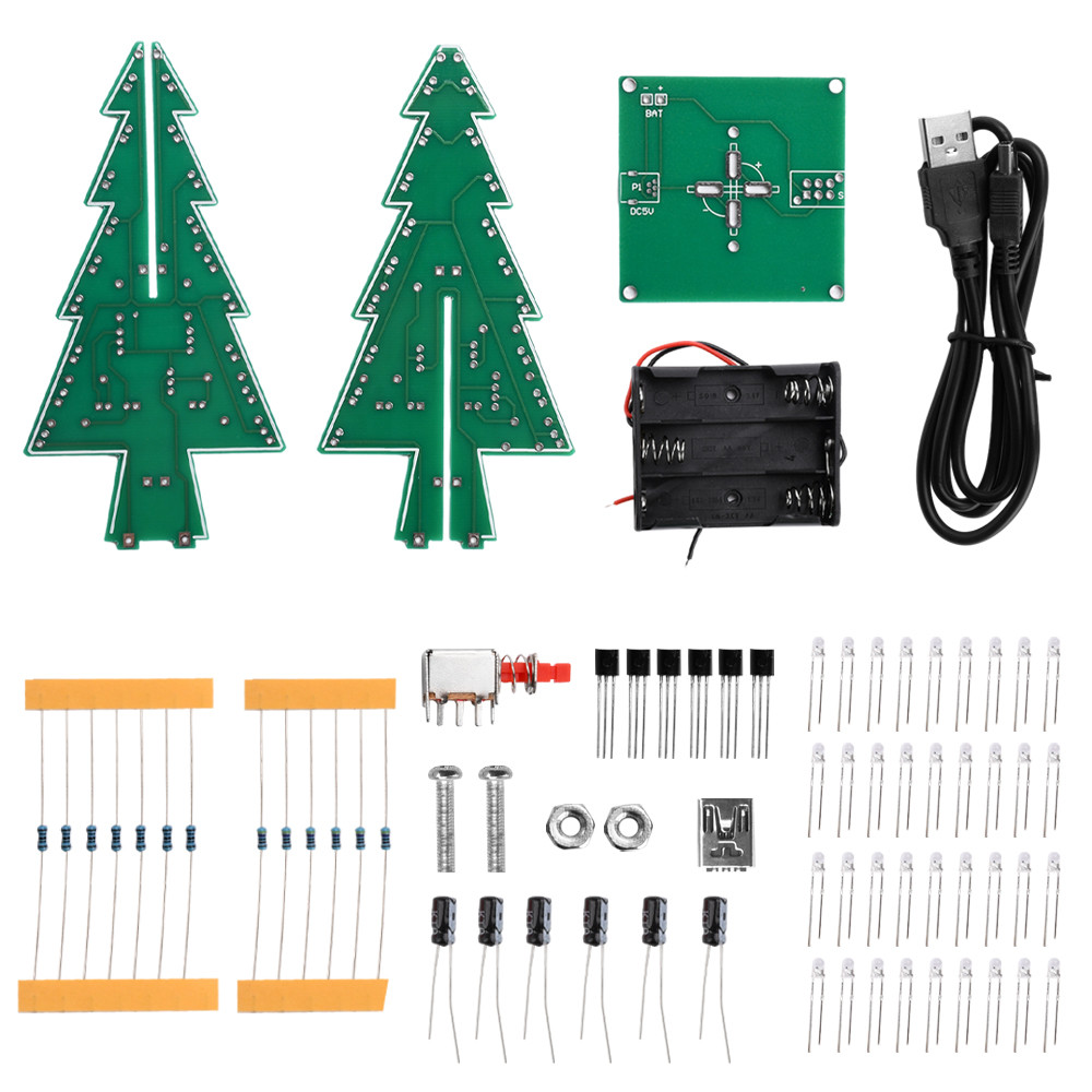 3D Christmas Tree Diy Electronics Kit Led Running Lights Fun Soldering ...