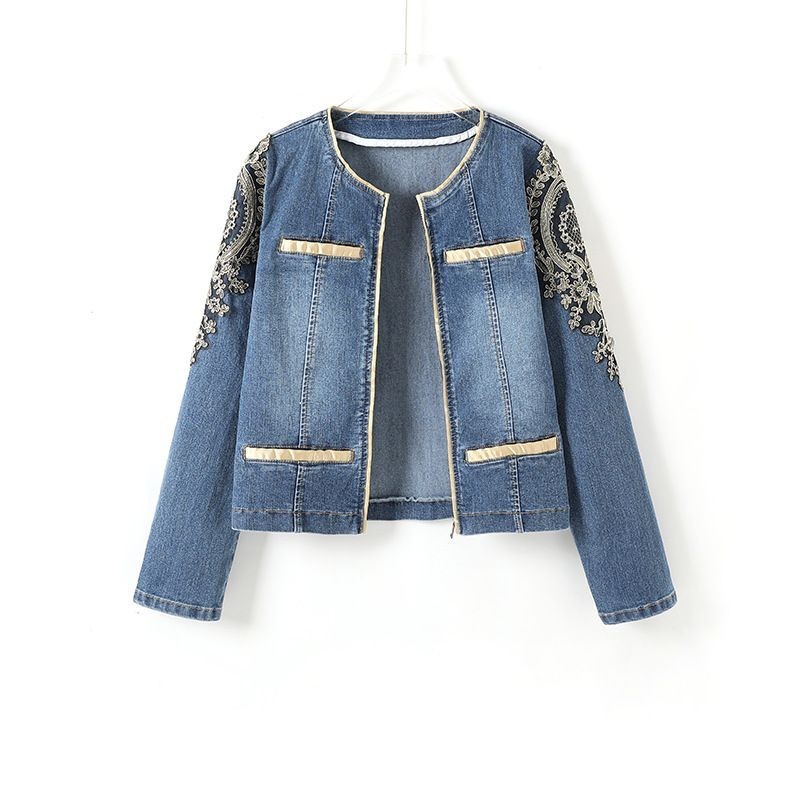 【imove】Chinese Women's Embroidered Retro round Neck Denim Jacket Loose ...