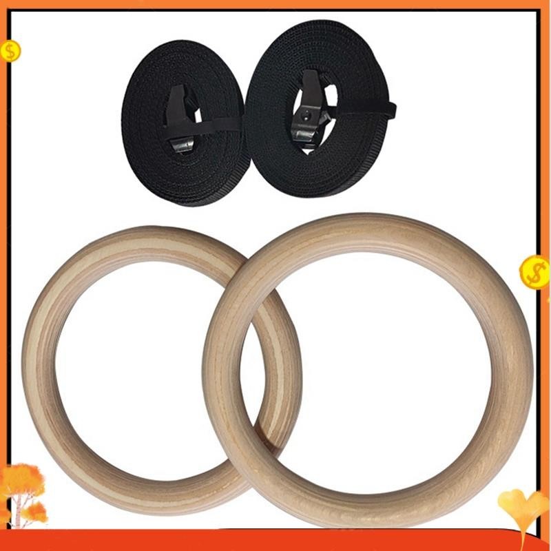 Birch Ring Set 28mm Ring Wooden Gymnastic Ring with 4.5M Long Gymnastic Belt 300Kg Weight for ...