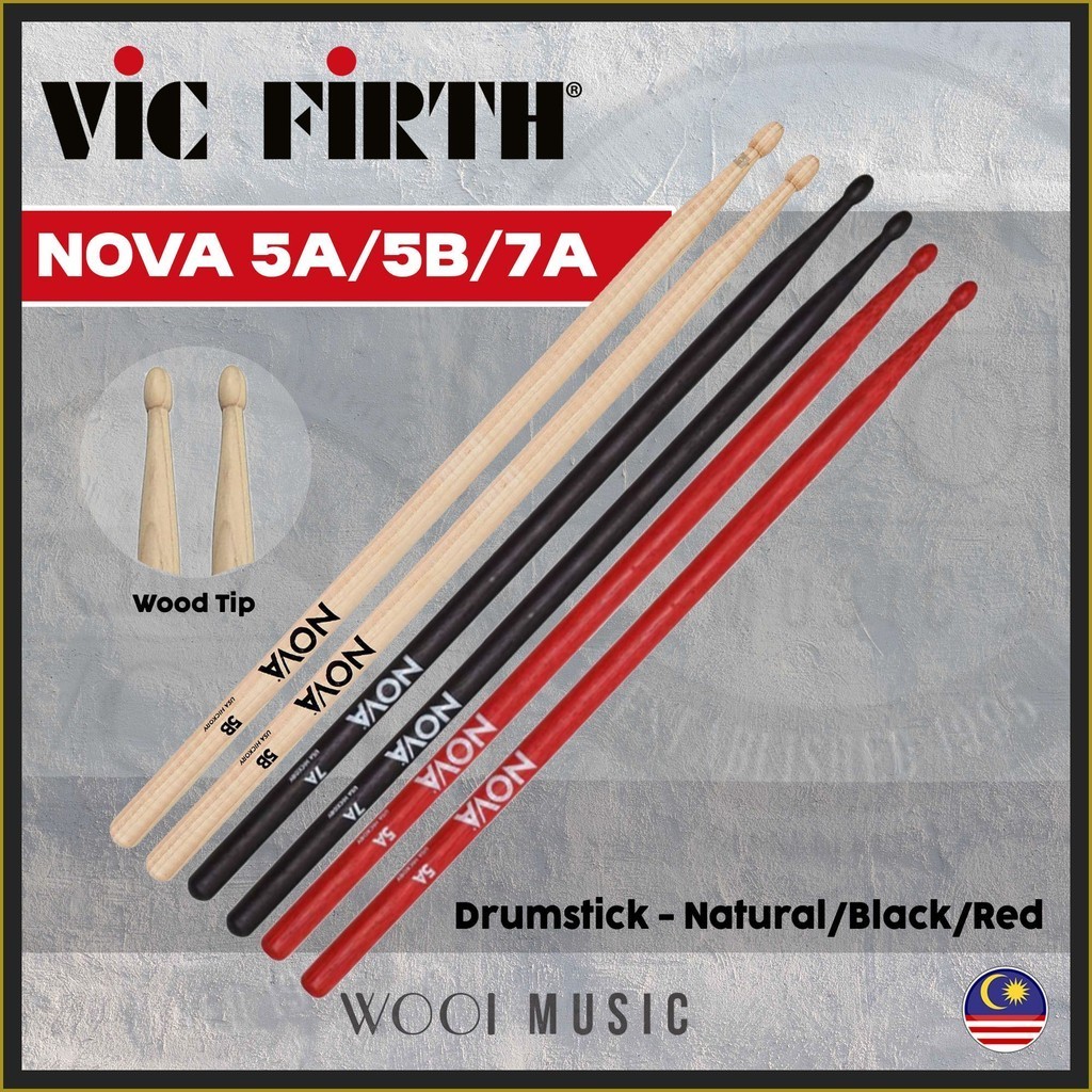 Vic Firth Nova 5A / 5B / 7A Drumstick - Natural, Red, Black | Shopee Malaysia