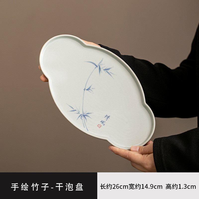 Chinese Bamboo Hand-Painted Tea Tray Ceramic Small Tea Table Household ...