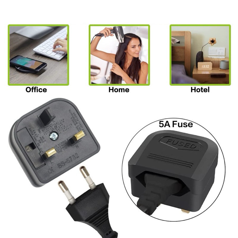 🔥Ready Stock🔥Euro 2 Pin Plug To UK 3 Pin Plug Adapter With Fuse - 5 Amp ...
