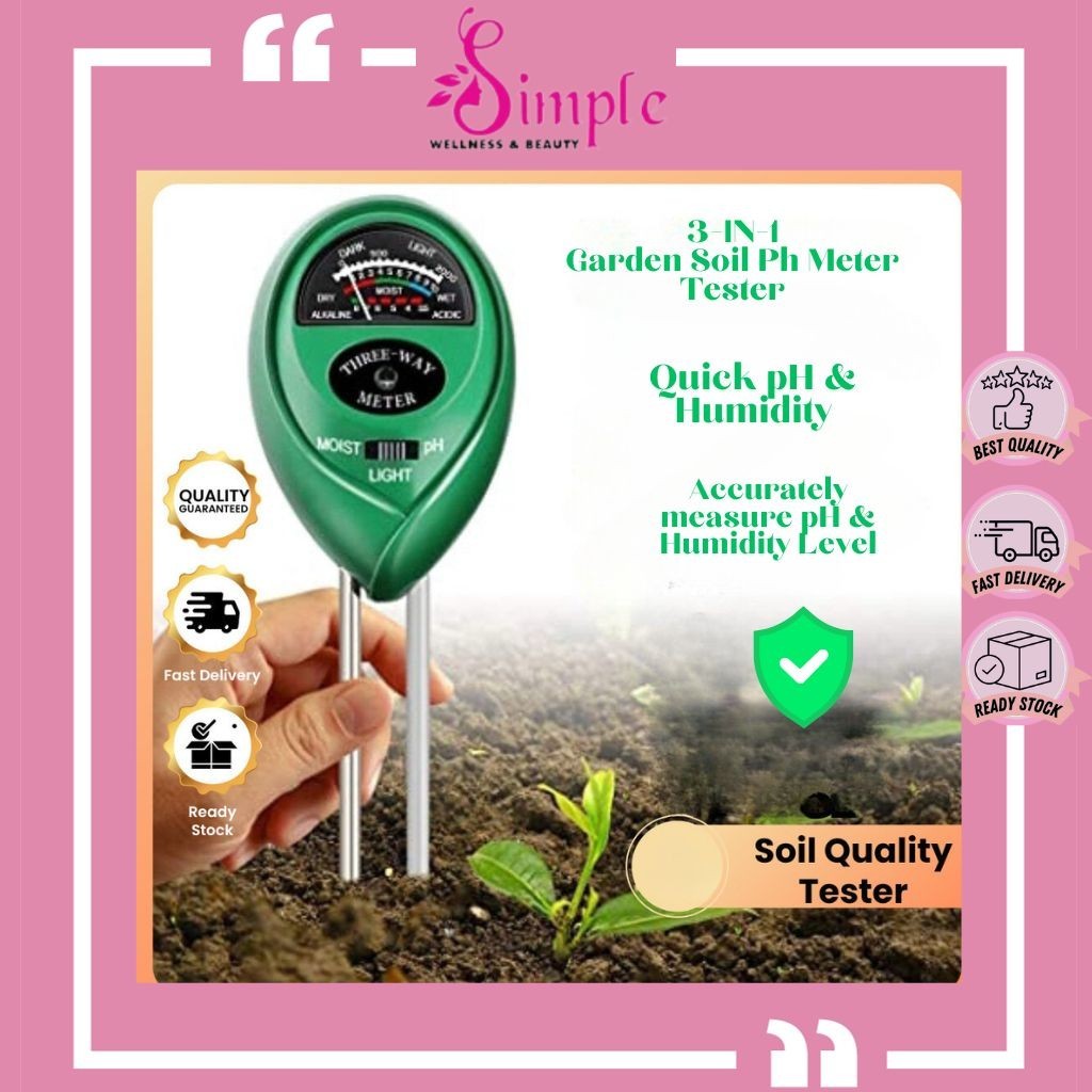 3 in 1 Gardening Soil PH Meter Tester Kits with Moisture Light/Indoor ...