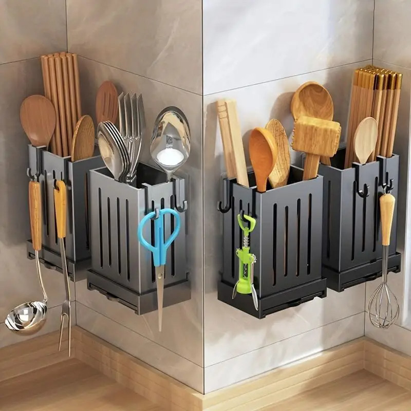 Wall Mounted Kitchen Organizer for Spoons Knives Forks Cook Utensil ...