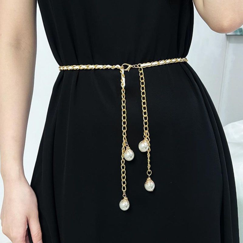 Pearl Tassel Thin Waist Chain Ladies Decoration All-Match Simple Close ...
