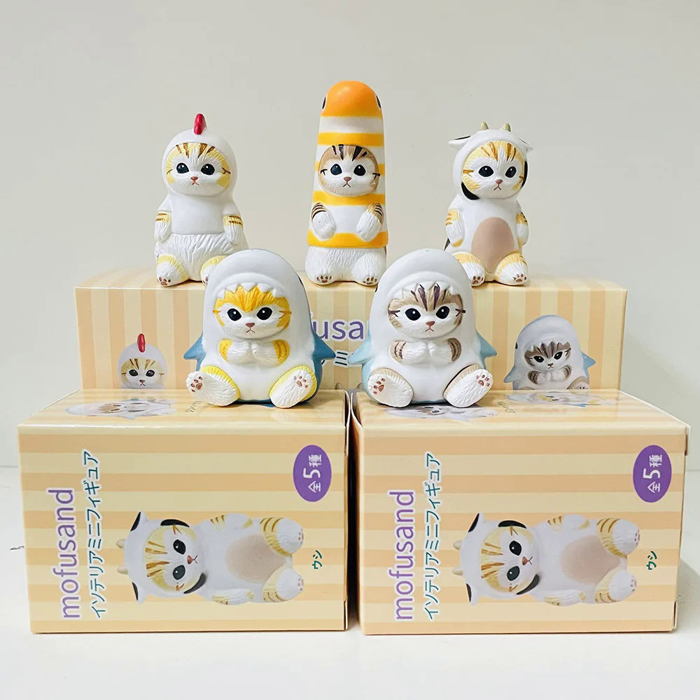 Mofusand kucing rajah Cos Shark Anime Action Figures Shark Cat Gashapon ...