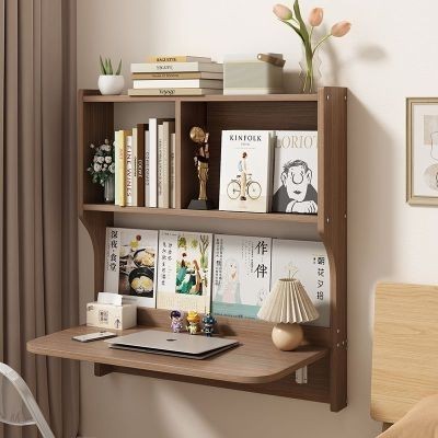 Foldable desk wall-mounted desk bookshelf integrated wall-mounted ...