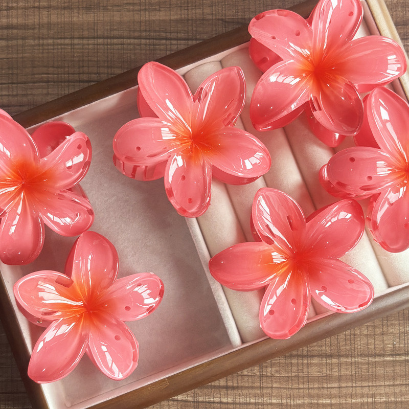 Pink Acrylic Frerian Hair Clip Flower Grab Clip Female Back of Head ...