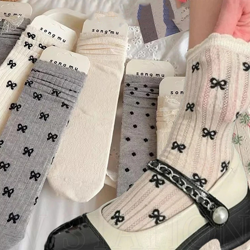 Women Ballet Style Bowknot Polka Dot Socks - Ultrathin, Comfortable ...