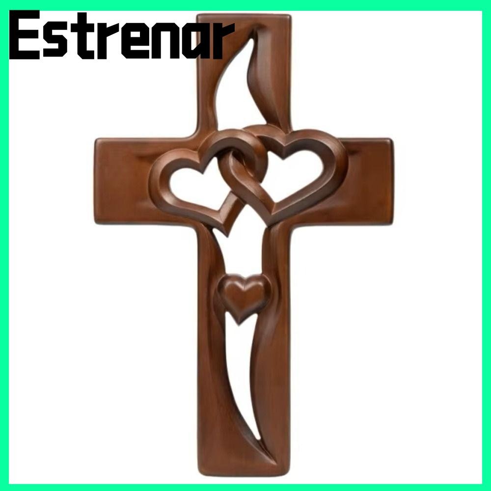 ESTRENAR Intertwined Heart Wooden Cross, Solid Wood Handmade Wooden ...