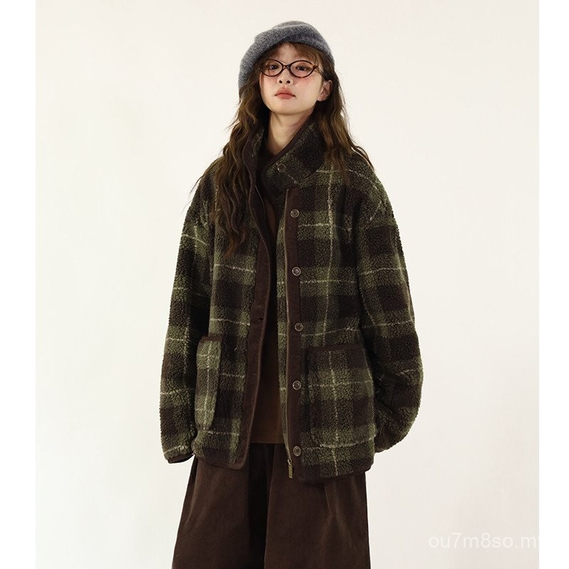 10.21 Kotak-kotak Retro Jepun Coklat dan Hijau Kotak-kotak Besar Poket ...