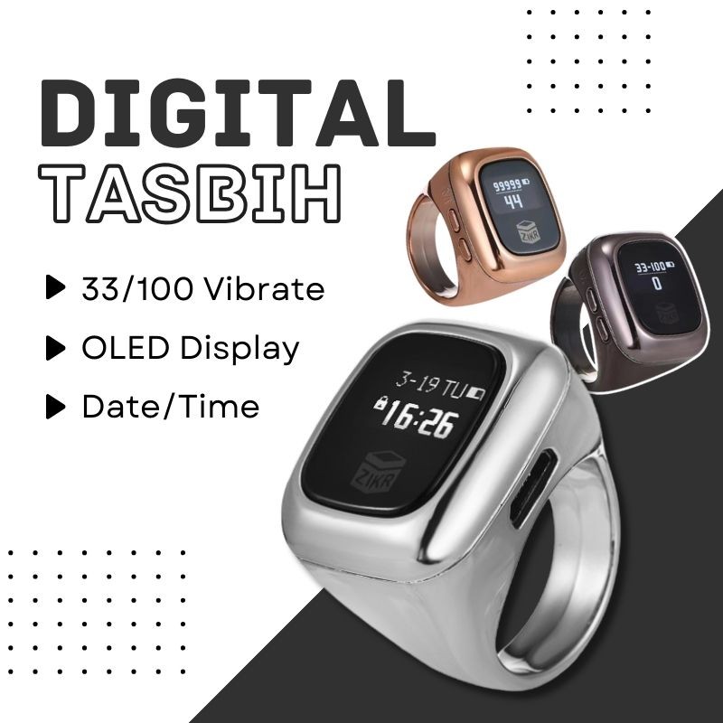 Digital Tasbih 33/100 Vibrate Date Clock OLED Display Rechargeable ...
