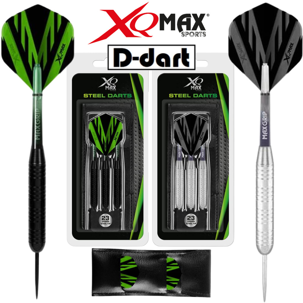 XQMAX STEEL TIP DARTS - 23G BLACK/SILVER COATED BRASS STEEL DART SET ...