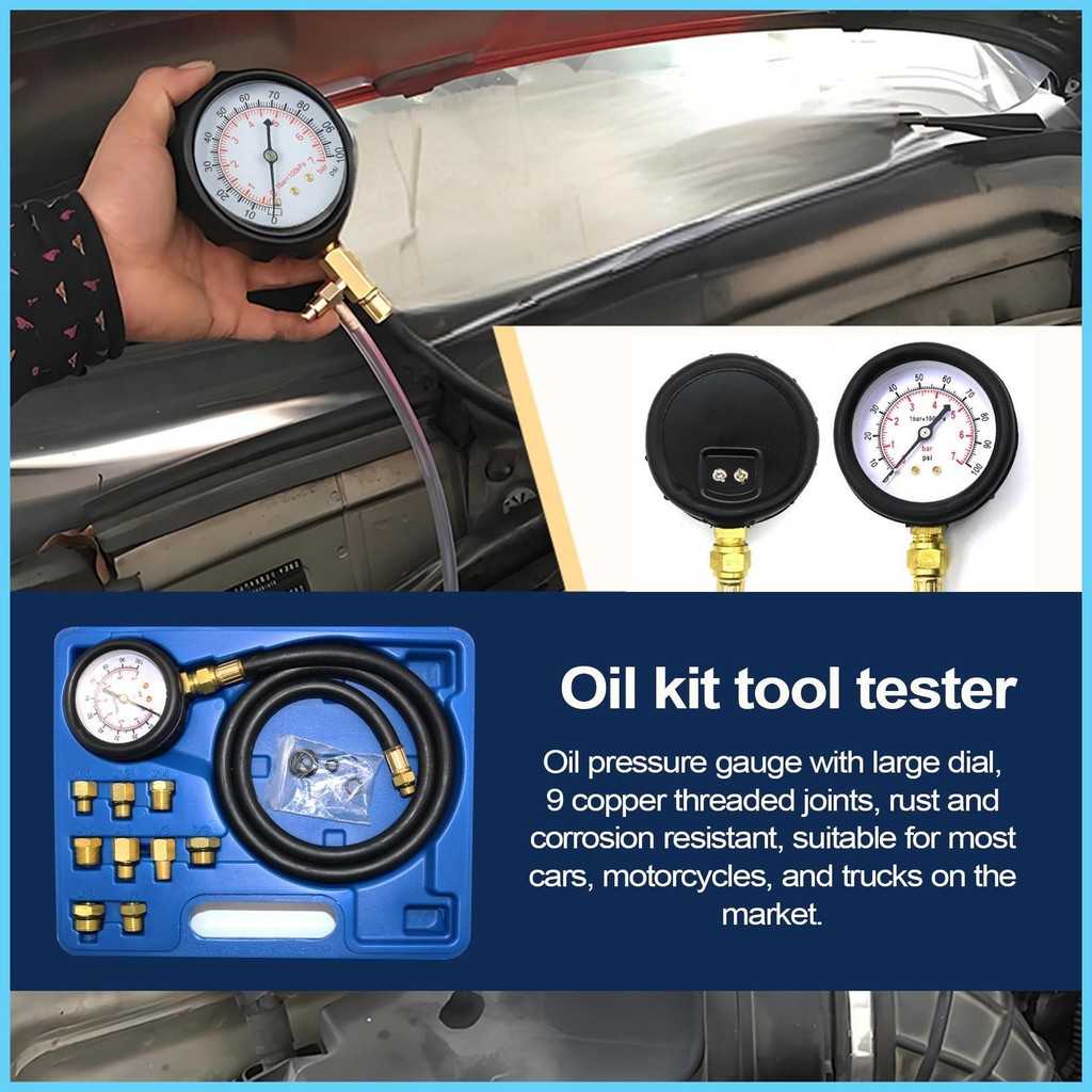 Cylinder Compression Tester Kit Engine Oil Pressure Gauge Set Double ...