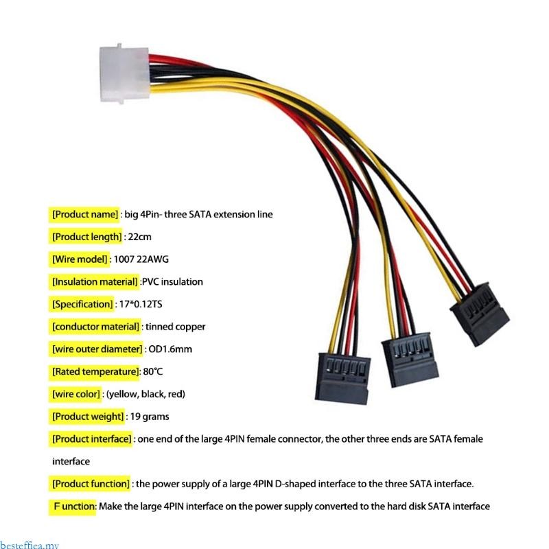 beste 1pc 4 Pin IDE Molex To 3 Power Splitter Extension Cable ...