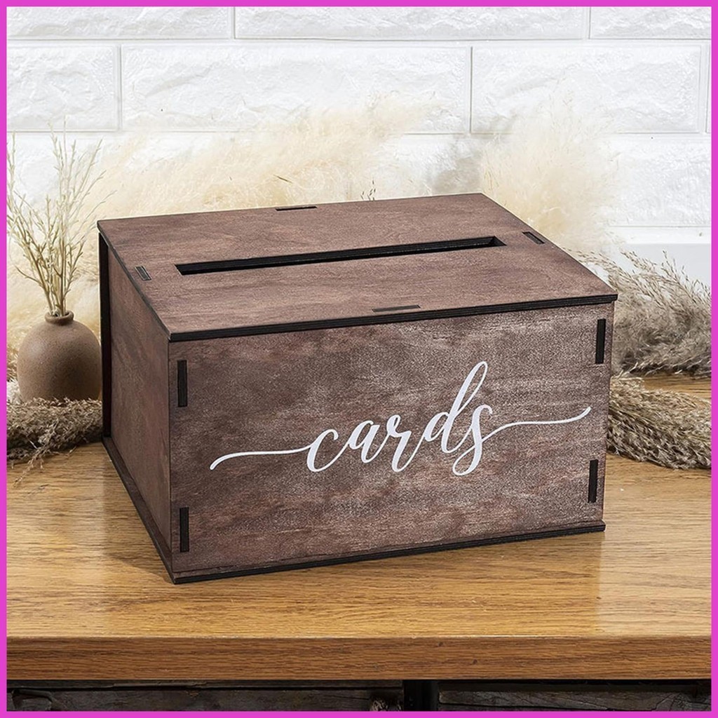 Wooden Wedding Card Box Card Receiving Box with Slot Greeting Card Box ...