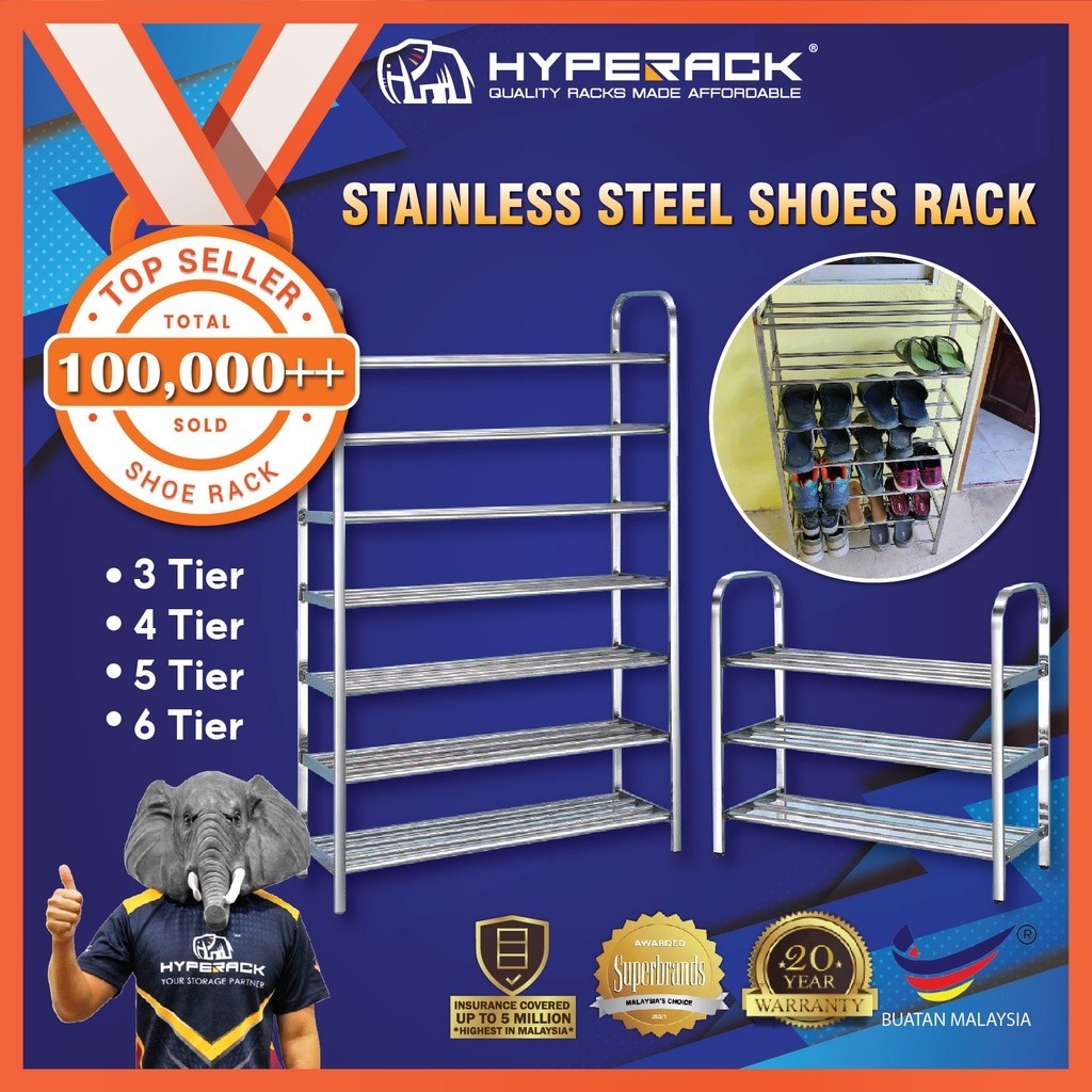 SUPERACK Rak Kasut Stainless Steel Rack Shoe Rack Shoe Storage Rack ...