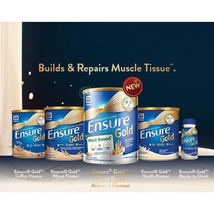 ENSURE Gold Coffee Vanila Wheat Almond Plant-Based 400g 800g Strength Pro CaHMB + YBG Sipports ...