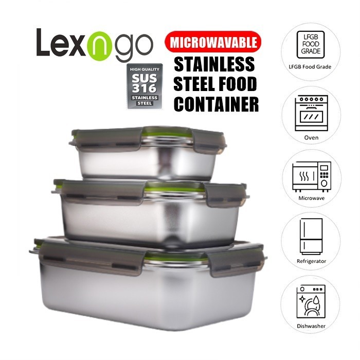 ( 88-58-09 ) LEXNGO Microwavable Safe Leak-proof Stainless Steel SUS316L Food Storage Container ...