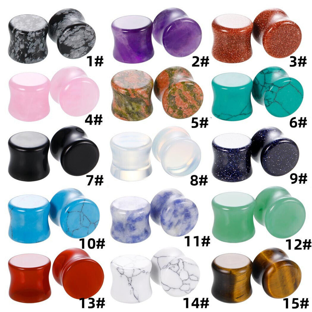 1 Pair Double Flared Organic Stone Ear Flesh Tunnels Plug Stretchers ...