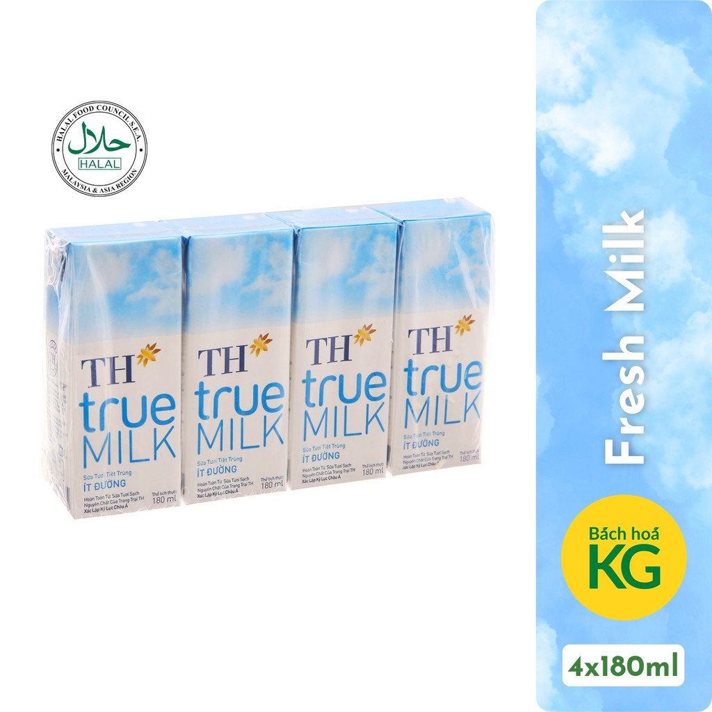 Pack 4 boxes of TH true MILK low-sugar sterilized fresh milk 180ml ...