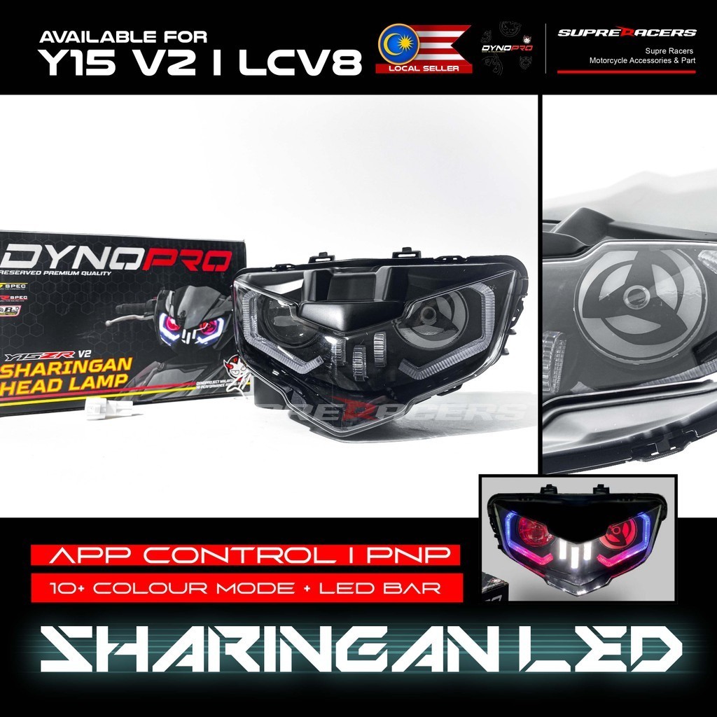 Y15 V2 LC V8 Sharingan Head Lamp I APP Control 10+ Colour Mode LED I Dynopro PNP For YAMAHA ...