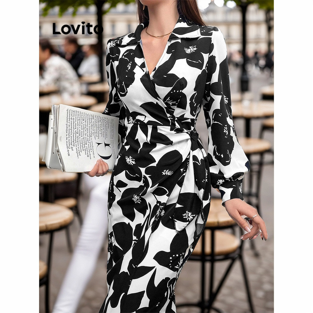 Lovito Casual Floral Wrap Lace Up Dress for Women LBL11429 Lovito Dress ...