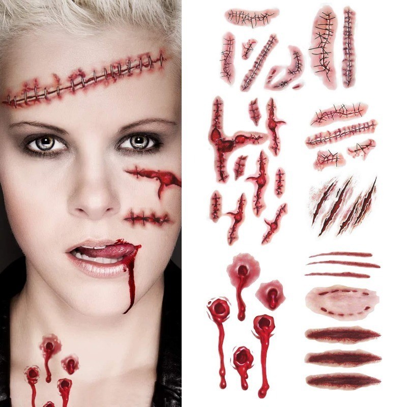 Halloween Temporary Tattoos Scar Sticker Disposable Waterproof Sticker ...