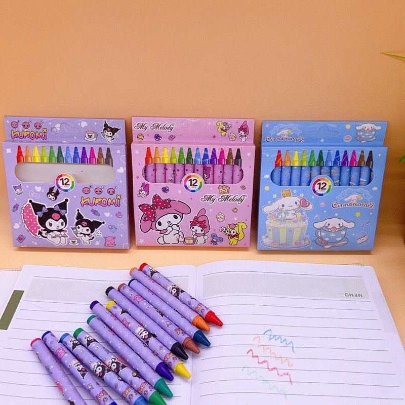 Sanrio Kuromi Melody Cinnamoroll 12 colours Crayon for Kids | Shopee ...
