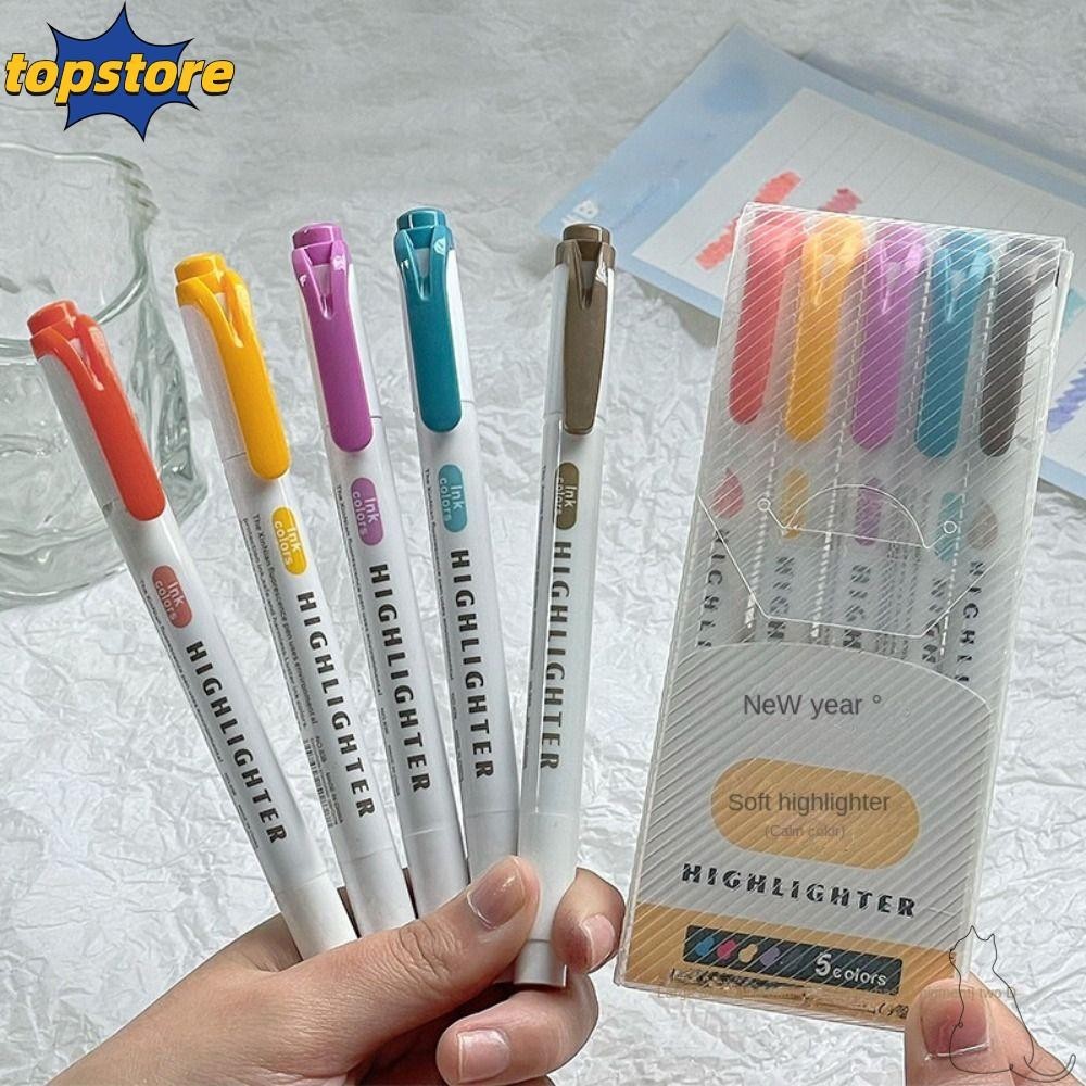 TOPSTORE 5 Colors/box Highlighter Pen Set, Drawing Double Headed ...