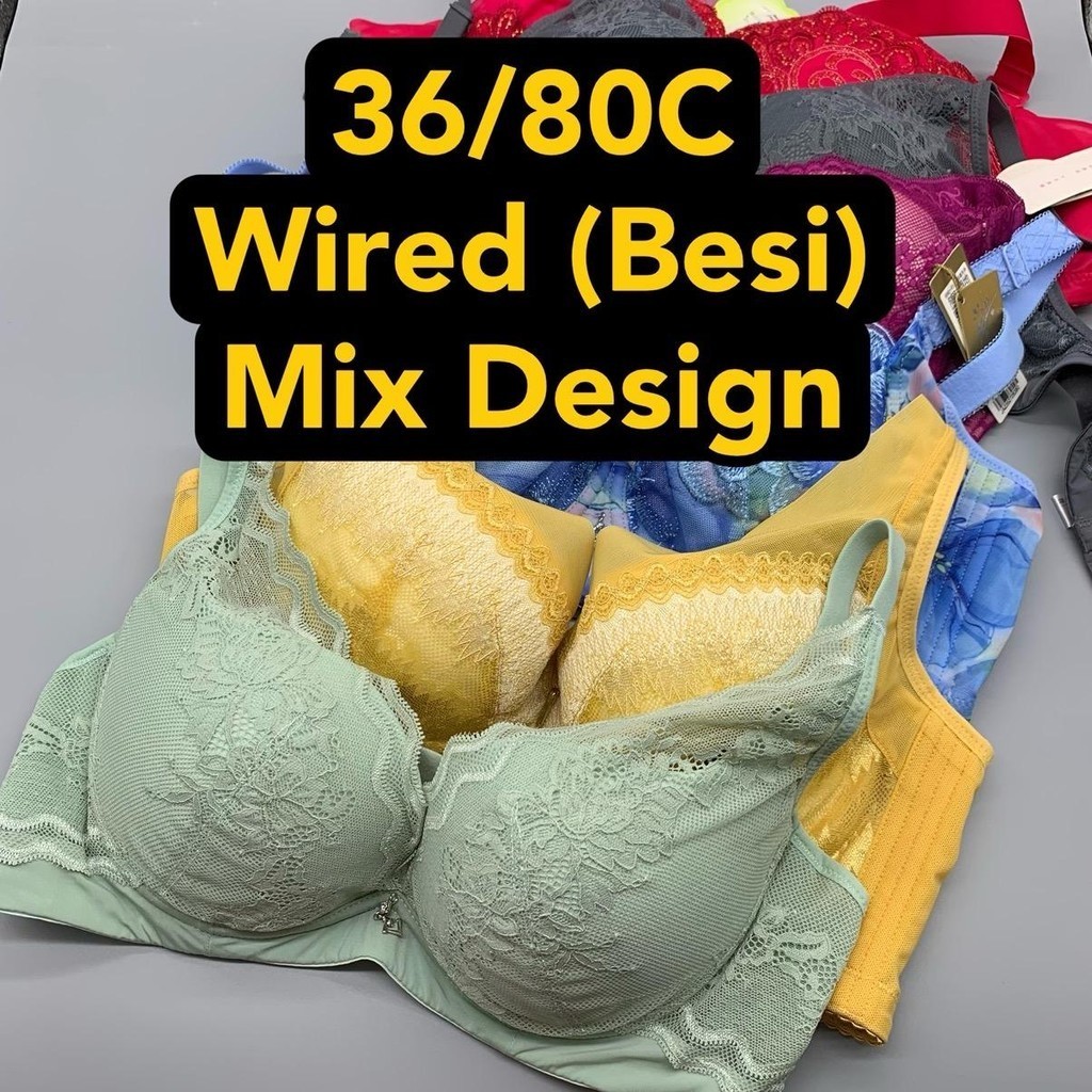 Ladies Bra Size 36C Wired Cotton Lace Bra Wanita Baju Dalam Besi C Cup Full Coverage 3/4 ...