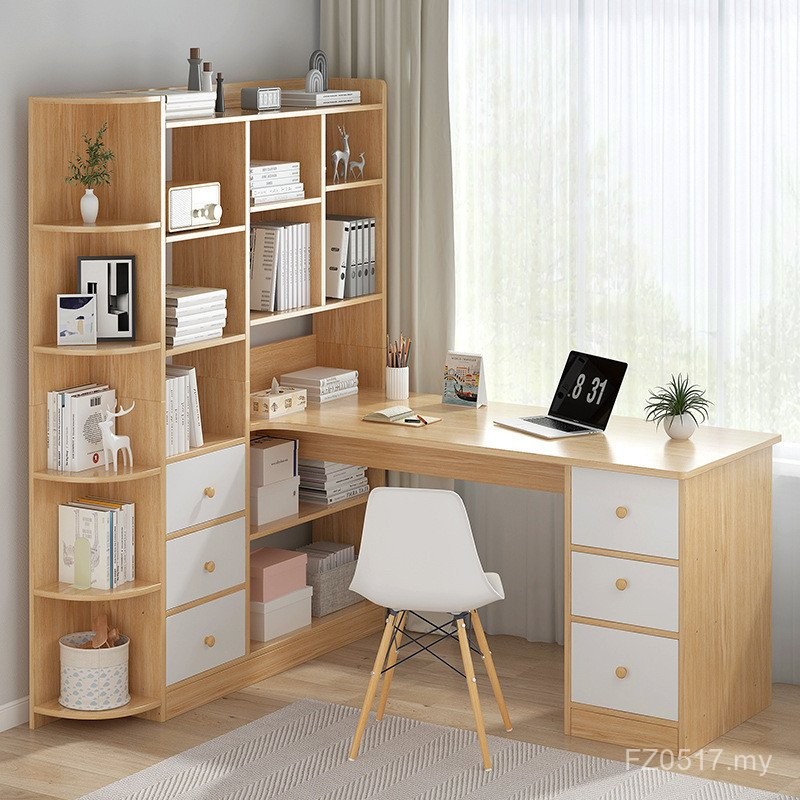 Corner Simple Bookshelf Desk Integrated Student with Drawer Writing ...