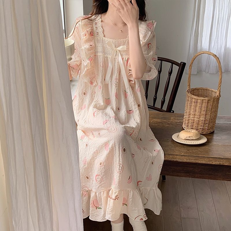 91 Review Nightdress Women 2025 New Princess Pajamas Sweet Loose Lace