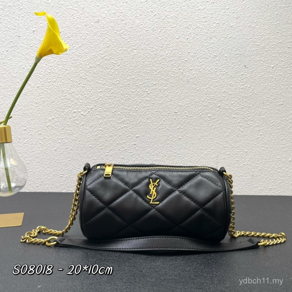 Cylindrical Bag Quilted YSL Black Diamond Pattern Mini VK0E | Shopee ...