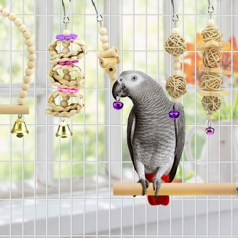 Parrot Toy Swing Wood Chewing Molar Toy Bird Supplies Ladder Climbing ...
