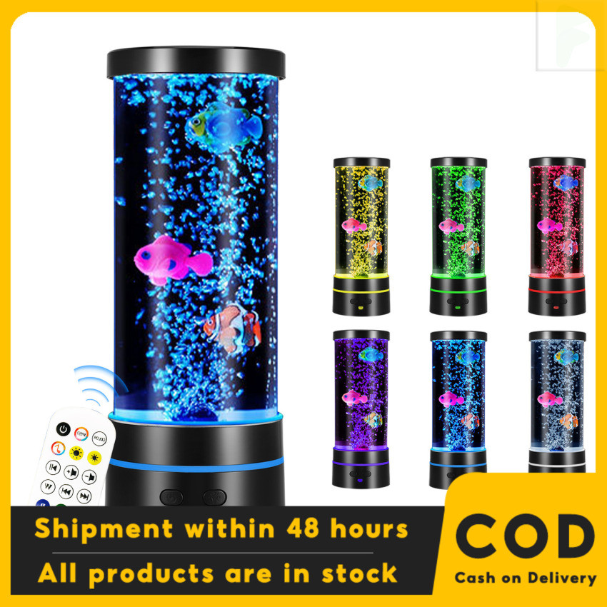 Lava lamp, bubble fish lamp with remote control 3 fish aquarium light ...